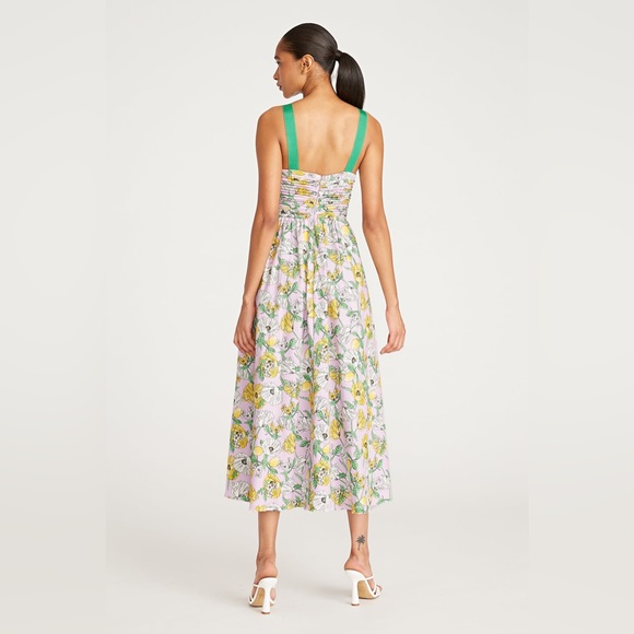 AMUR | Dresses | 498 Amur Leone Midi Dress Floral Green Pink Cotton ...